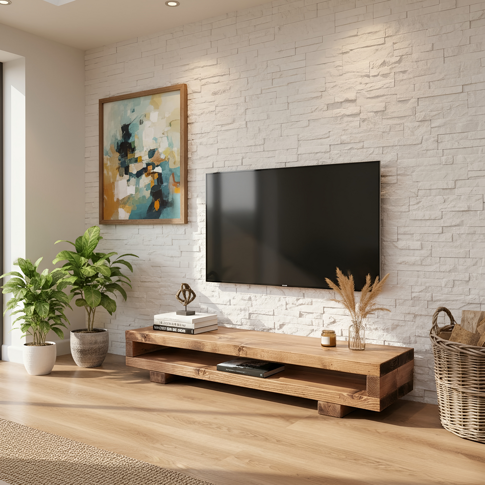 VIOT Low Solid Wood Chunky TV Unit Dark Oak Colour – Tribe Joinery
